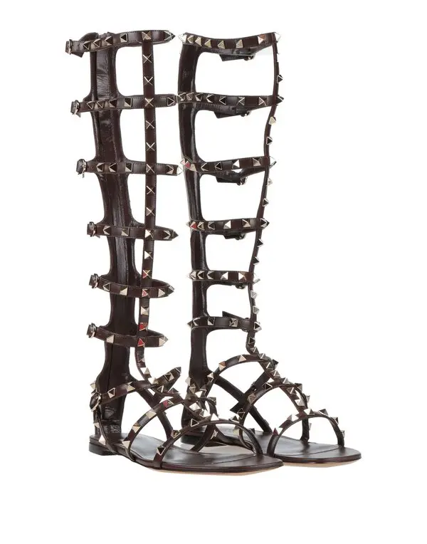 Valentino Garavani Dark Leather Gladiator Sandals With Studs