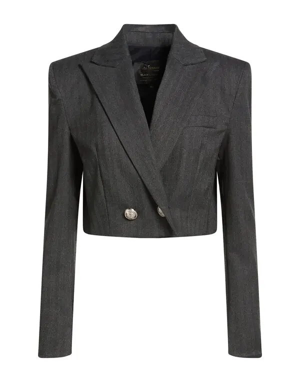 W LES FEMMES BY BABYLON Flannel Herringbone Double-breasted Cropped Blazer