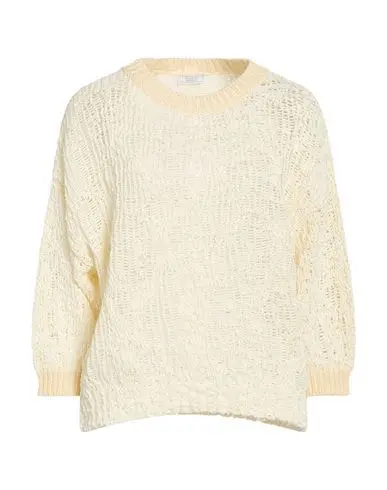 Peserico Cotton-viscose Sweater With Metallic Trim - Ivory