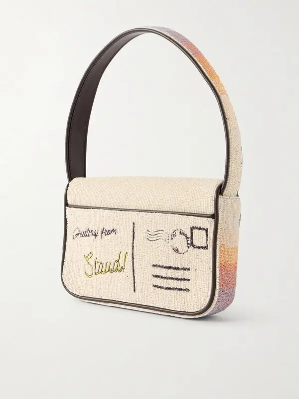 Staud Tommy Beaded Embroidered Satin Shoulder Bag - Orange