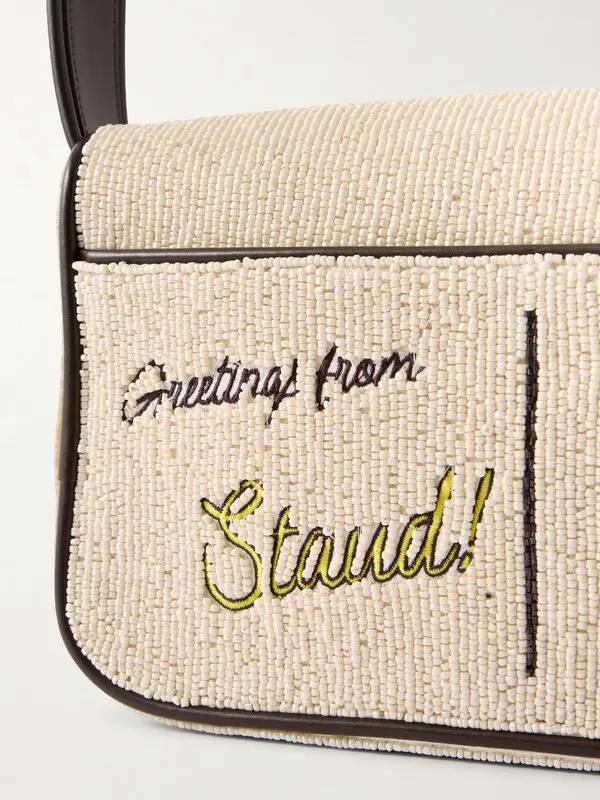 Staud Tommy Beaded Embroidered Satin Shoulder Bag - Orange