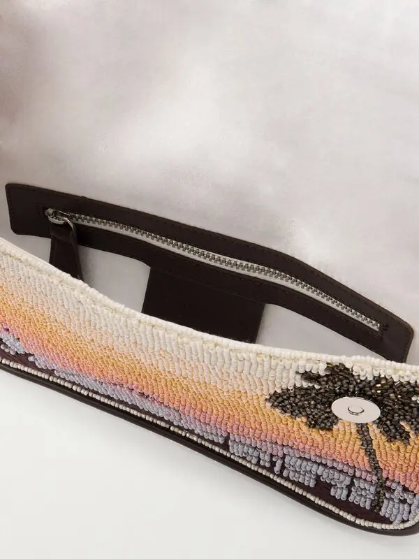 Staud Tommy Beaded Embroidered Satin Shoulder Bag - Orange
