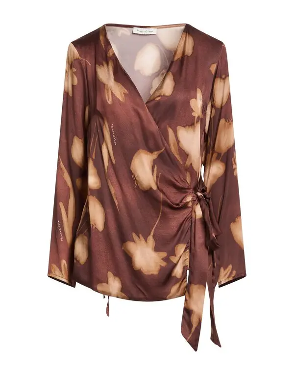 MANILA GRACE Floral-print Satin Wrap Top