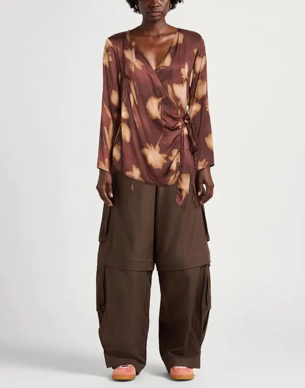 MANILA GRACE Floral-print Satin Wrap Top