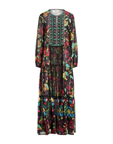Anjuna Maxi Dress In Cotton And Silk With Floral Print, Beads, Sequins, And Fringes