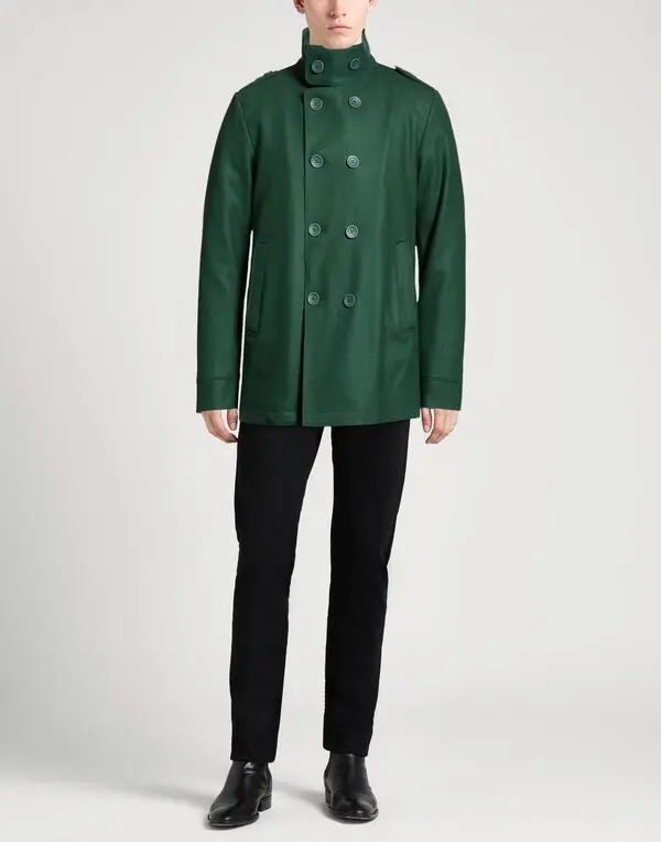 Herno Flannel Pea Coat With Half-belt