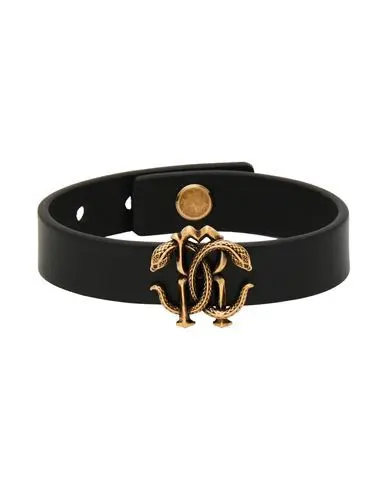 Roberto Cavalli Leather Logo Bracelet - Black