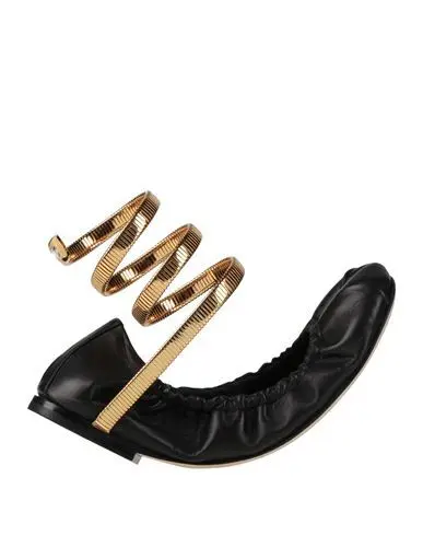 Rene Caovilla Lambskin Ballet Flats With Embellishments - Black