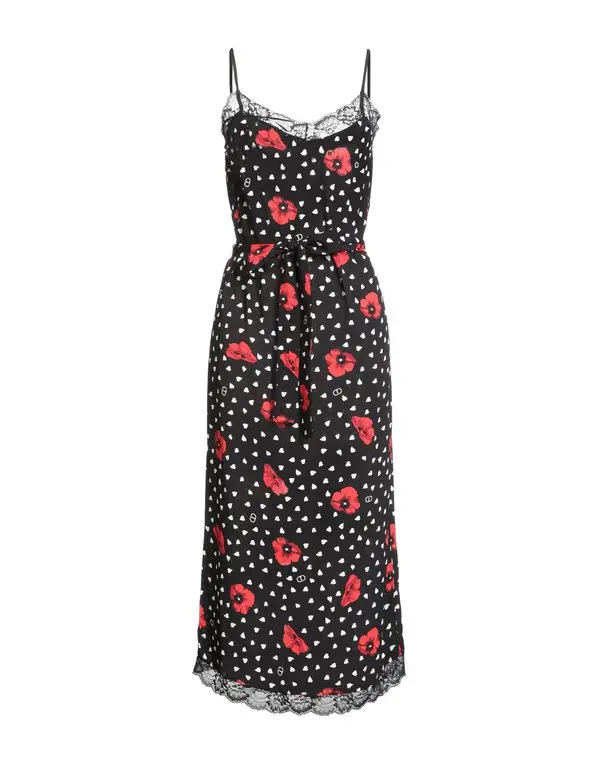 TWINSET Crepe Slip Midi Dress With Floral Print And Belt
