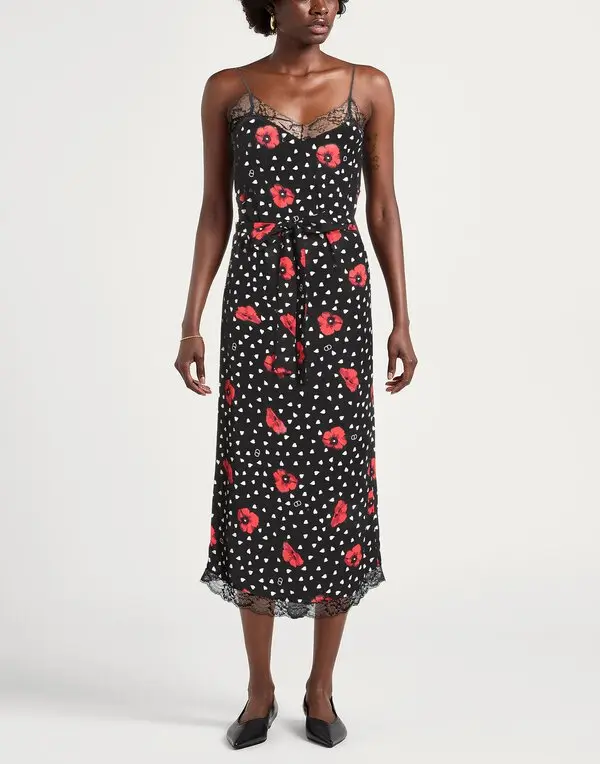 TWINSET Crepe Slip Midi Dress With Floral Print And Belt