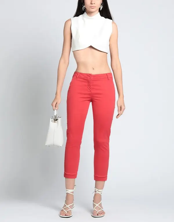 WHITE WISE Cropped Skinny Fit Cotton Blend Pants - Red