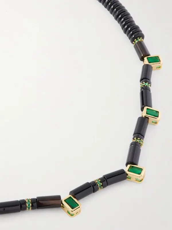 MARTHA CALVO Noir Gold-tone Crystal Beaded Necklace
