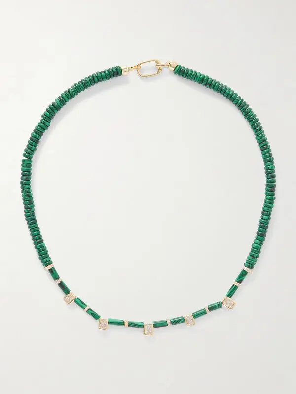 MARTHA CALVO Gold-plated, Malachite, And Crystal Necklace - Green