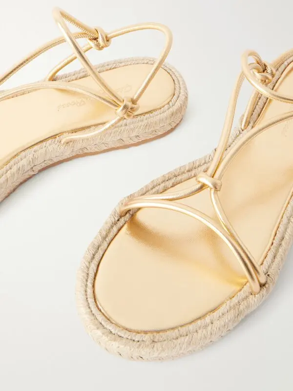 GIANVITO ROSSI Metallic Leather Espadrille Sandals - Gold