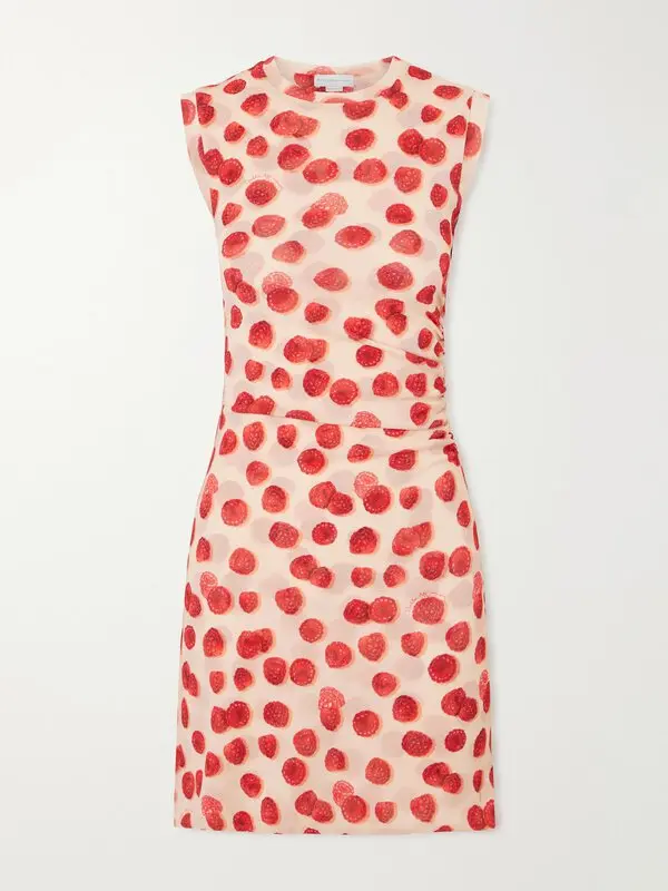 Stella McCartney Gathered Printed Mesh Mini Dress