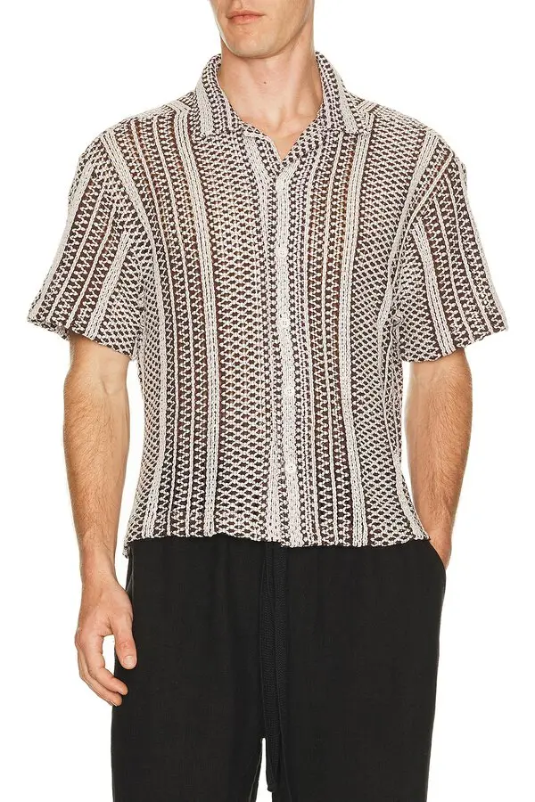 PERCIVAL Hugh Crochet Cuban Shirt In Brown - Black