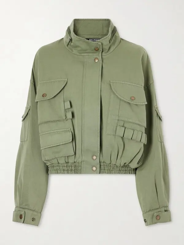 Balmain Cotton And Linen-blend Twill Bomber Jacket - Green