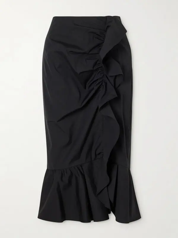 Carolina Herrera Cotton-blend Midi Skirt With Ruching