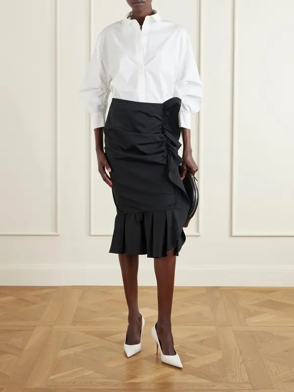 Carolina Herrera Cotton-blend Midi Skirt With Ruching