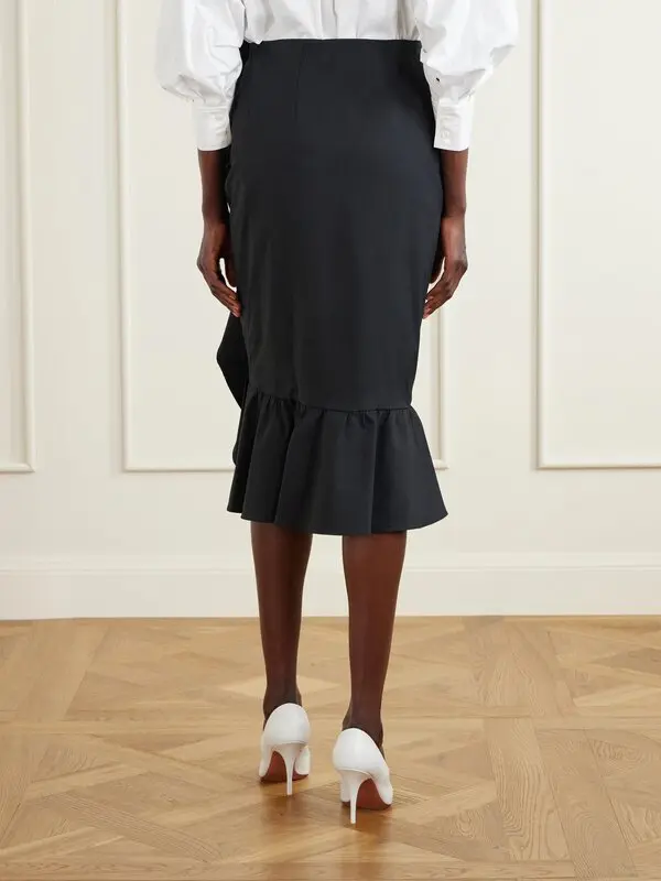 Carolina Herrera Cotton-blend Midi Skirt With Ruching
