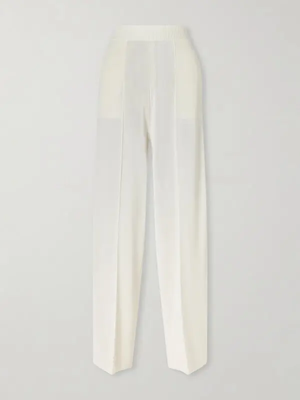 LANVIN Ribbed Knit Wide-leg Pants - Neutrals