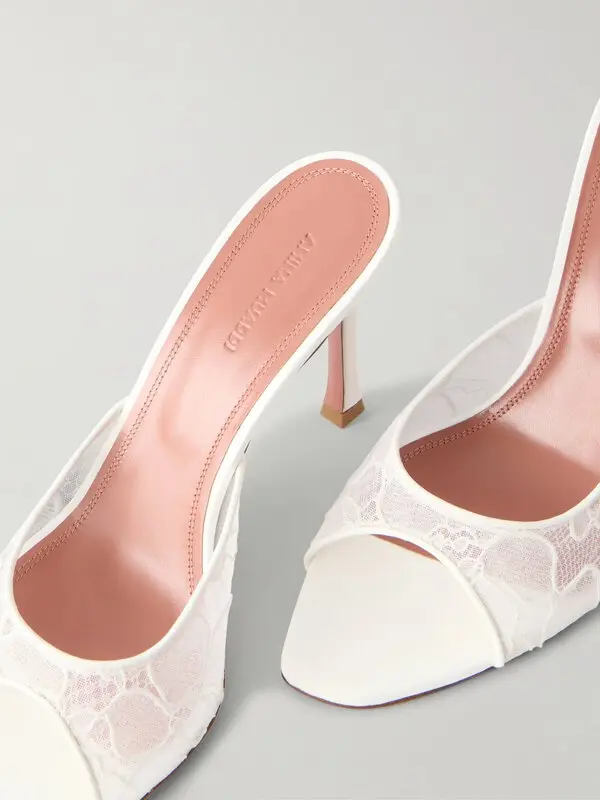 Amina Muaddi Alexa 95 Satin And Corded-lace Sandals - Neutrals