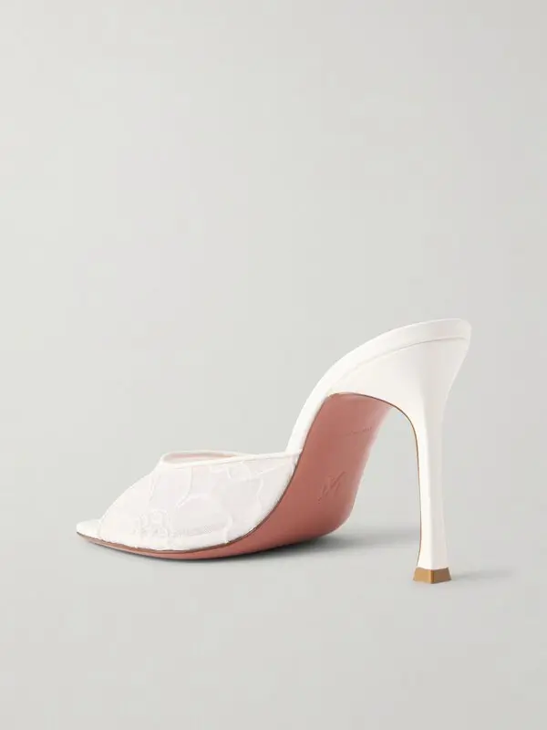 Amina Muaddi Alexa 95 Satin And Corded-lace Sandals - Neutrals