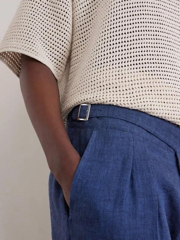Mr P. Steve Tapered Pleated Herringbone Linen Trousers