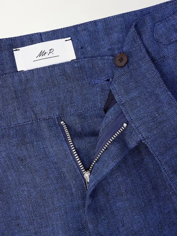 Mr P. Steve Tapered Pleated Herringbone Linen Trousers