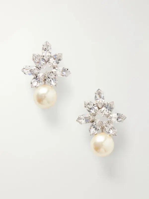 JENNIFER BEHR Liza Silver-tone Crystal And Pearl Drop Earrings - Neutrals