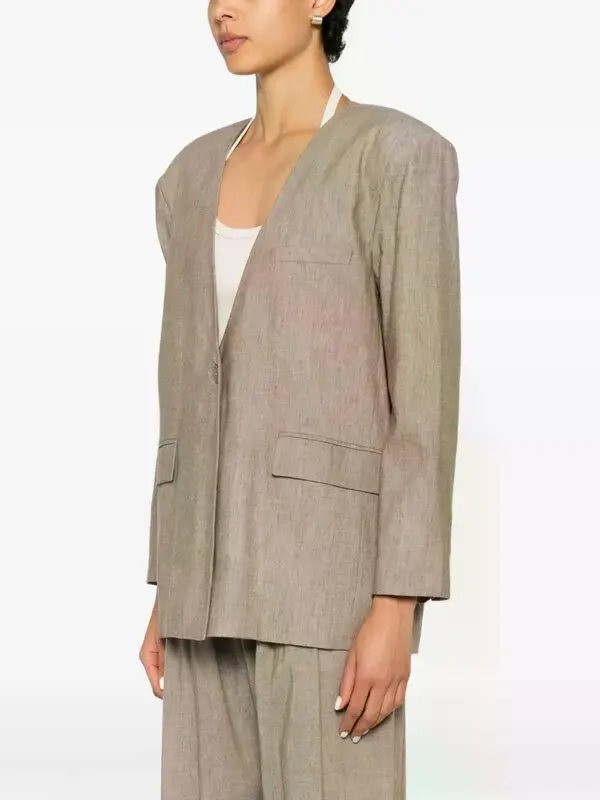 ELEH Collarless Single-breasted Blazer - Brown