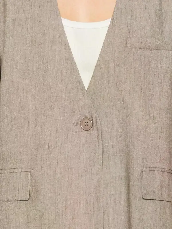 ELEH Collarless Single-breasted Blazer - Brown