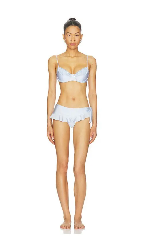 Frankies Bikinis Farah Satin Bikini Bottom With Ruffle Skirt Overlay And Side Tie