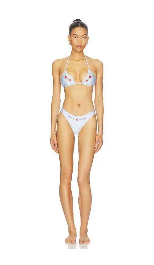 Frankies Bikinis Nick Beaded Satin Halterneck Bikini Top