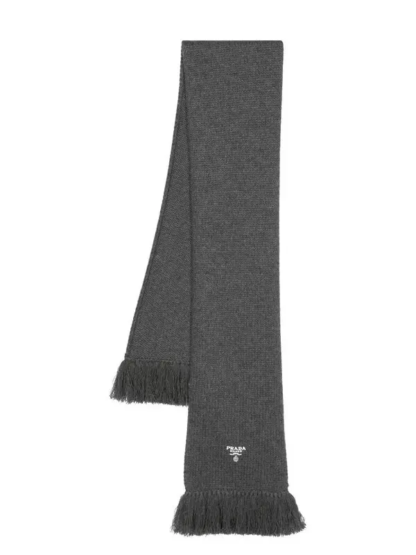 Prada Logo-embroidered Cashmere Scarf - Grey