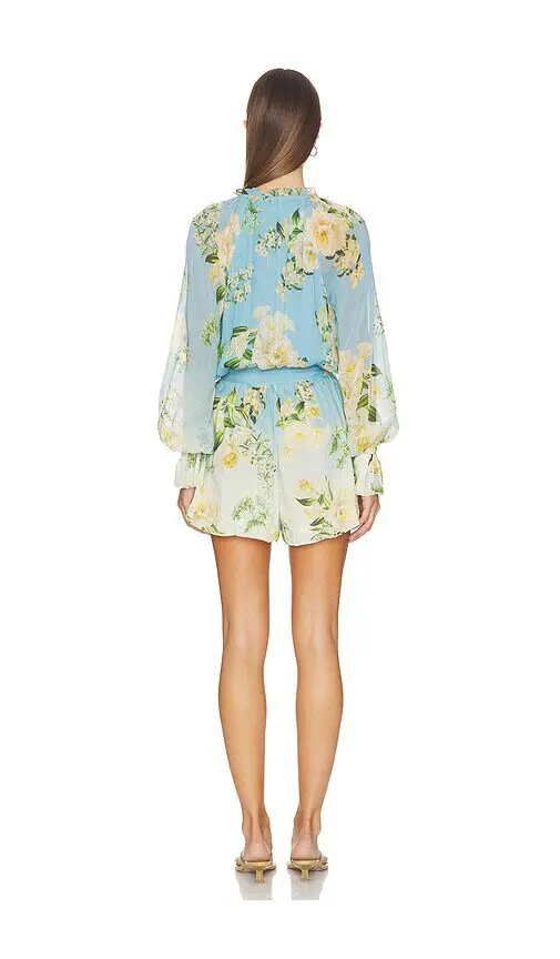 Hemant & Nandita Floral Print Romper With Tie-up Belt - Blue