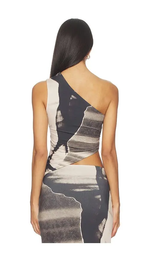 FENERS Besos One Shoulder Top With Abstract Print - Black
