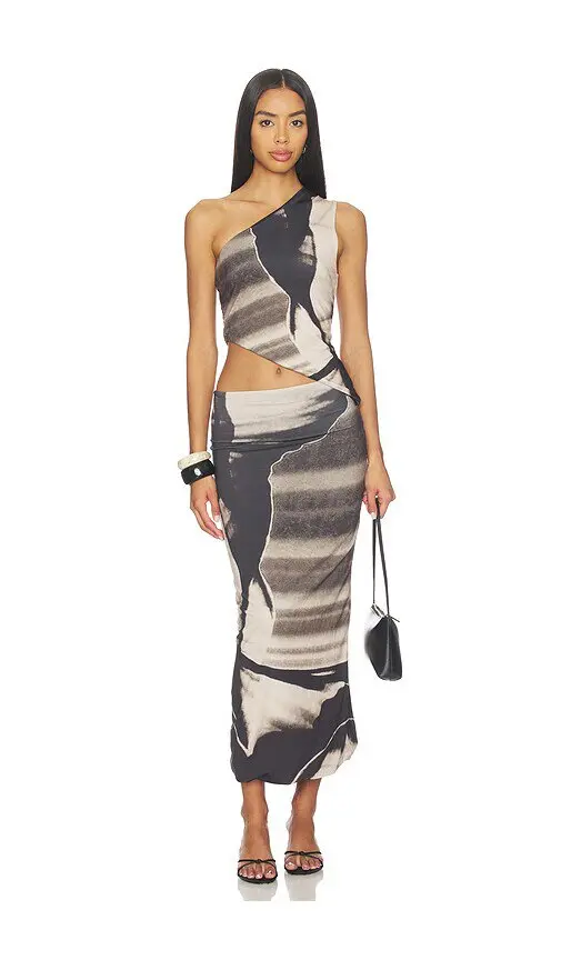 FENERS Besos One Shoulder Top With Abstract Print - Black