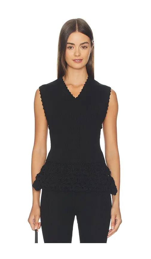 GANNI Fine Cotton Rib Crochet Top - Black
