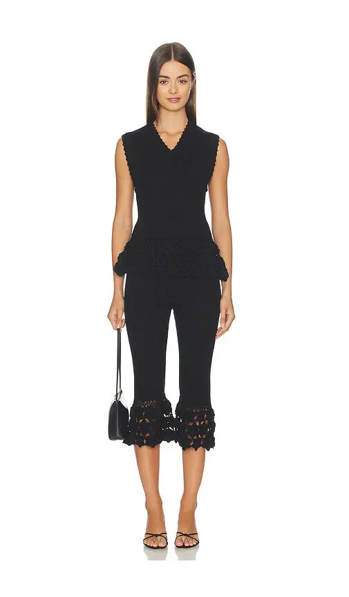 GANNI Rib Crochet Knit Top - Black