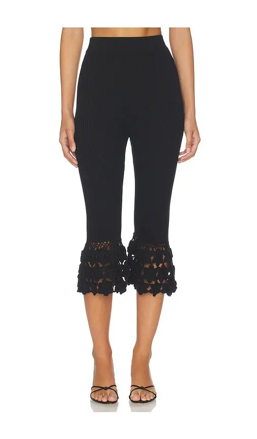 GANNI Fine Cotton Rib Crochet Pant - Black