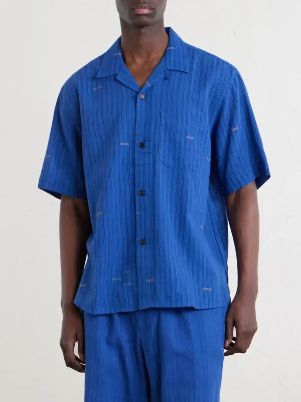 KARDO Ronald Convertible-collar Embroidered Striped Cotton Shirt - Blue