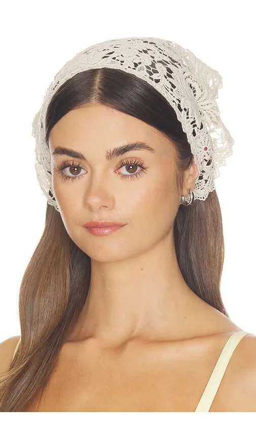 LELET NY Esme Crochet Bandana In Beige - Ecru