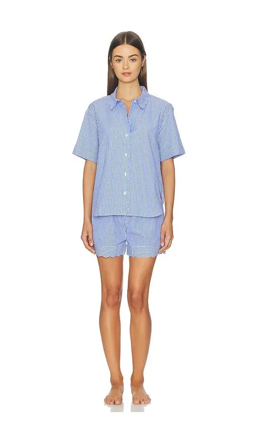 Polo Ralph Lauren Short Sleeve Scallop Short Set - White Cloud & Amparo Blue