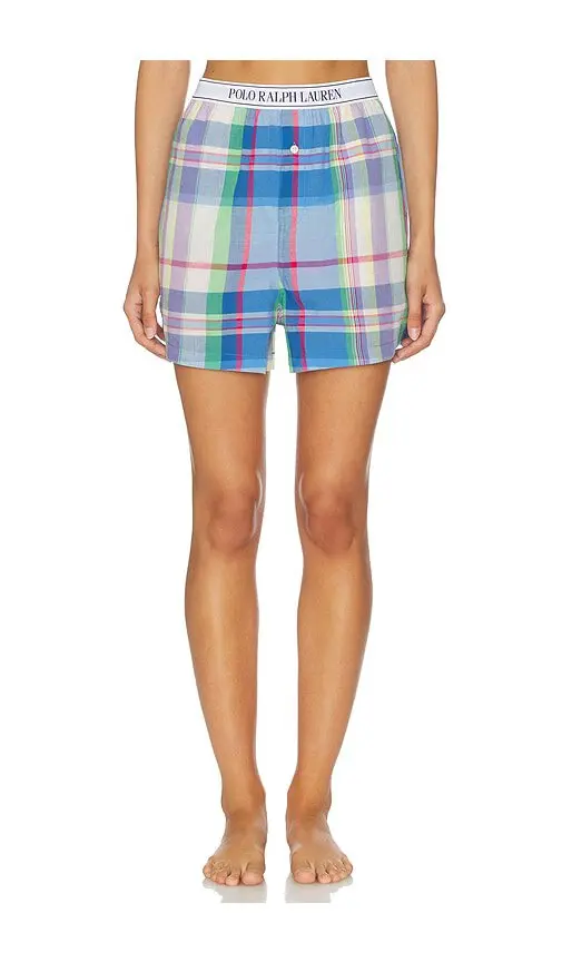 Polo Ralph Lauren Sleep Boxer In Blue,red - Madras Plaid
