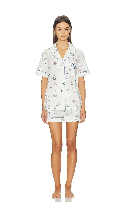 Polo Ralph Lauren Short Sleeve Pajama Set In White - Tossed Print