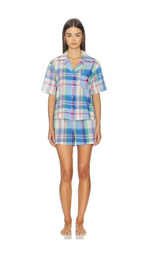 Polo Ralph Lauren Polo Sleep Short Sleeve Pajama Set In Blue,purple - Madras Plaid