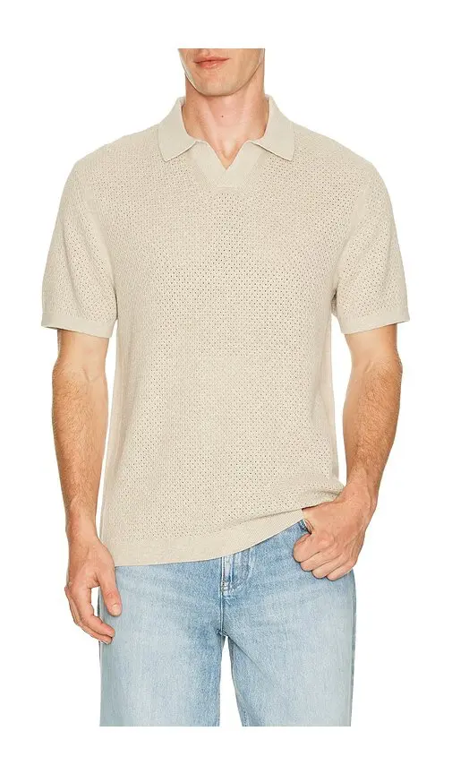Reigning Champ Cotton Linen Victor Polo In Beige - Heather Oatmeal
