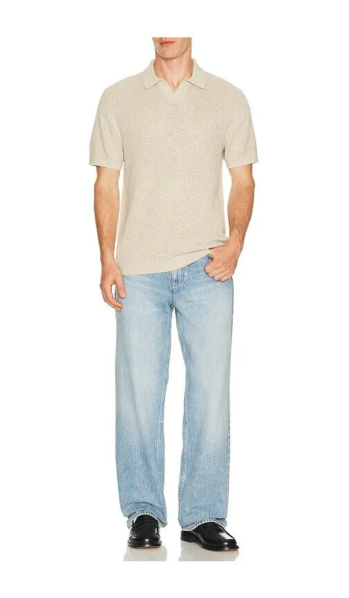 Reigning Champ Cotton Linen Victor Polo In Beige - Heather Oatmeal