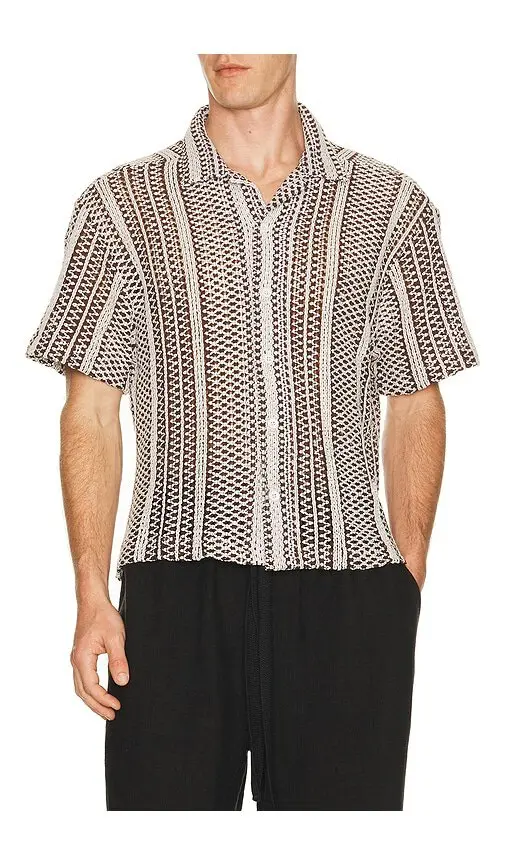 PERCIVAL Hugh Crochet Cuban Shirt In Brown - Black